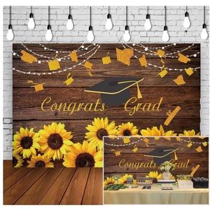 Party Supplies | Congrats Graduation Backdrop Rustic Wood Board Cap ...